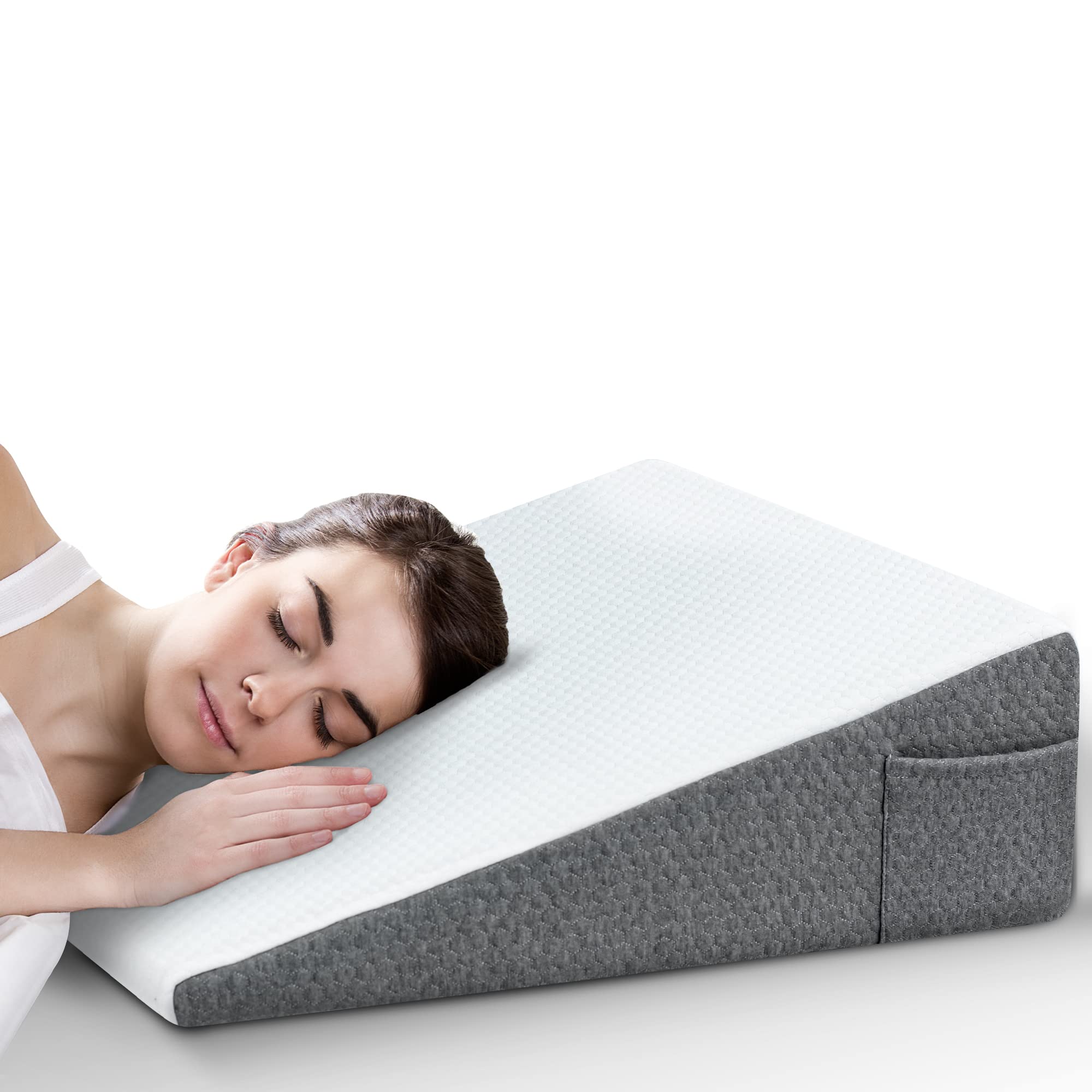 Wedge Pillow with Foam Top for Sleeping,Reading and Rest, 8 Inch Elevated Support Triangle Bed Pillow for Legs and Back Support with Washable Cover