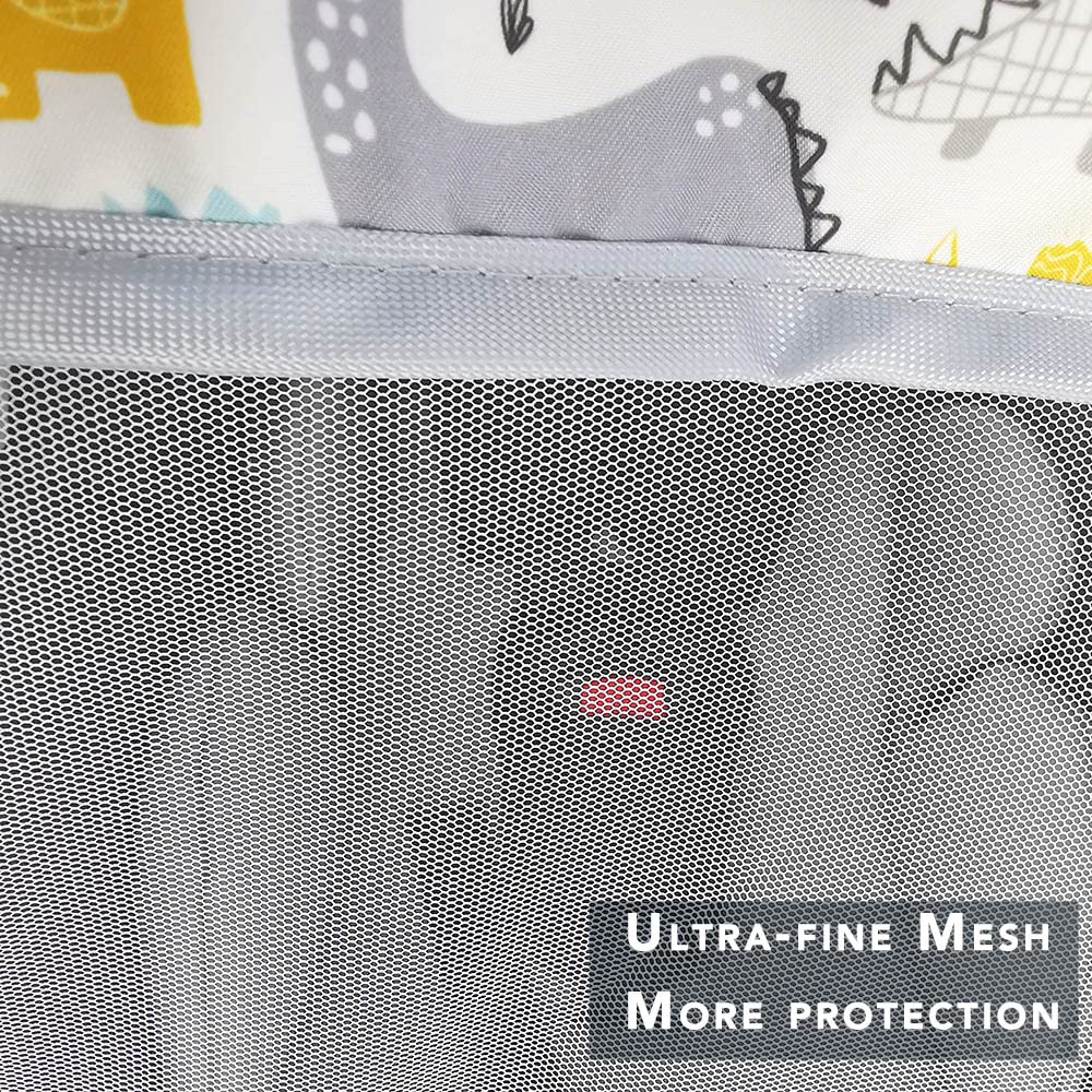 Mosquito Net for Baby CarSeat –Car seat net for Newborn Carrier –Breathable mesh net for Infant Car Seats, Stroller and Bassinets, Carrier, Elastic Edge, Kick Proof, Dinosaur, White, Patent Design