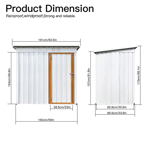 Ampela Outdoor Storage Shed with Singe Lockable Door,Outside Waterproof Galvanized Metal Shed with Air Vent Suitable for Backyard Garden,Tiny House Storage Sheds for Patio Lawn,5x3 FT,White+Orange