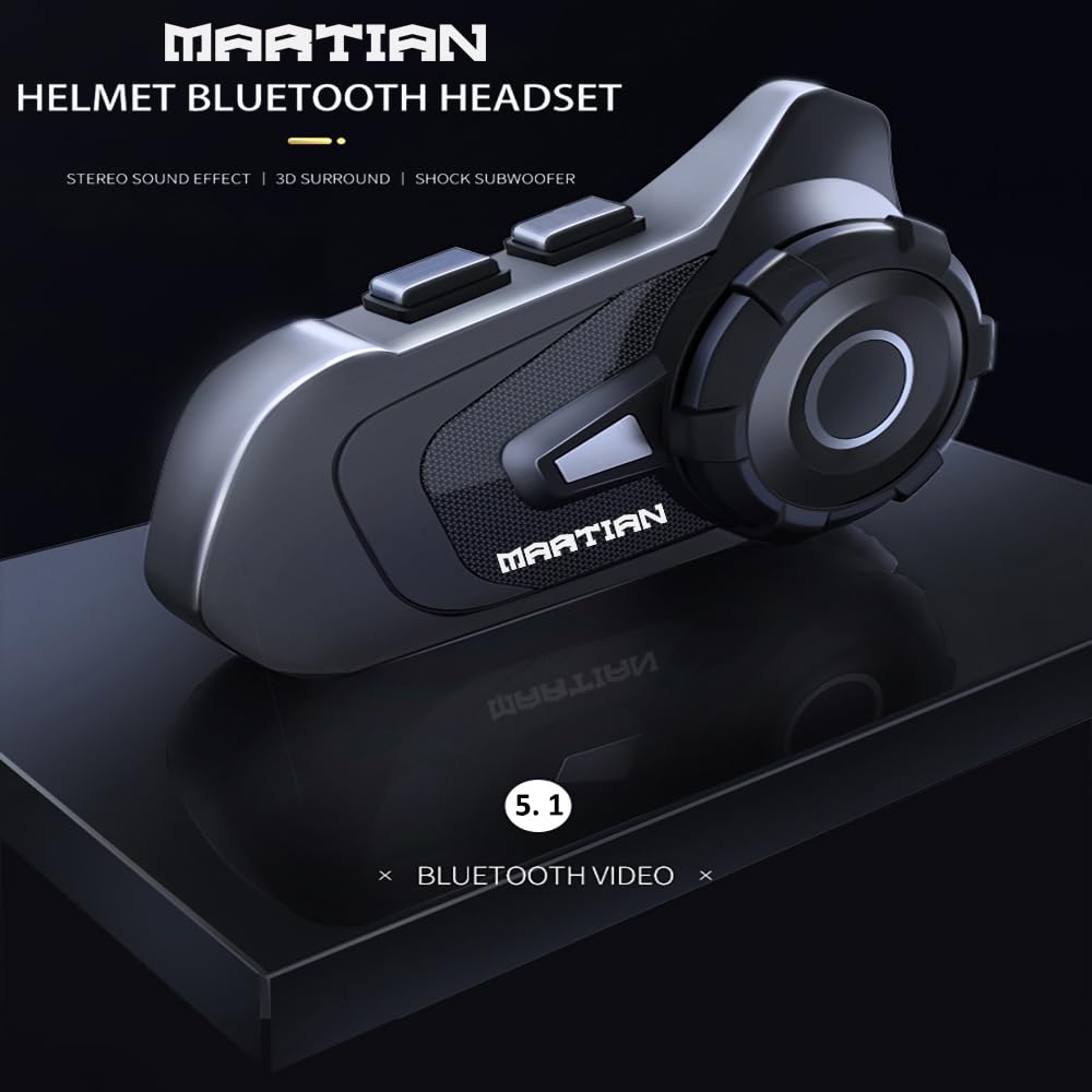 Martian Motocycle Helmet Bluetooth 5.1 Headset Wireless IP67 Waterproof Motoriding, Biking & Skiiing/BlueT-S2 /1000M Intercom/2 in 1 Microphone/2 Riders Intercom/