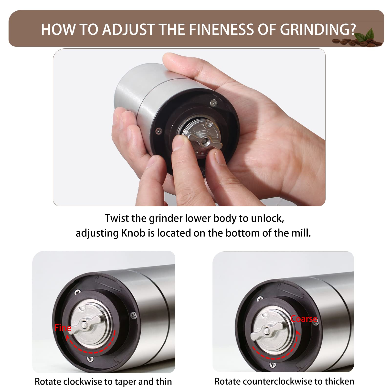NewlukPro Coffee Grinder Electric, Portable Mini Conical Burr Mill, Stainless Steel Compact Cafe Grind with Precise Adjustable Settings,Automatic Coffee Bean Grinding for Drip Espresso PourOver