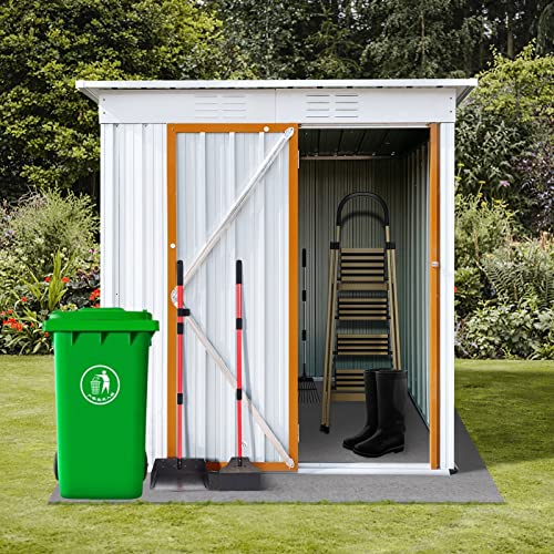 Ampela Outdoor Storage Shed with Singe Lockable Door,Outside Waterproof Galvanized Metal Shed with Air Vent Suitable for Backyard Garden,Tiny House Storage Sheds for Patio Lawn,5x3 FT,White+Orange