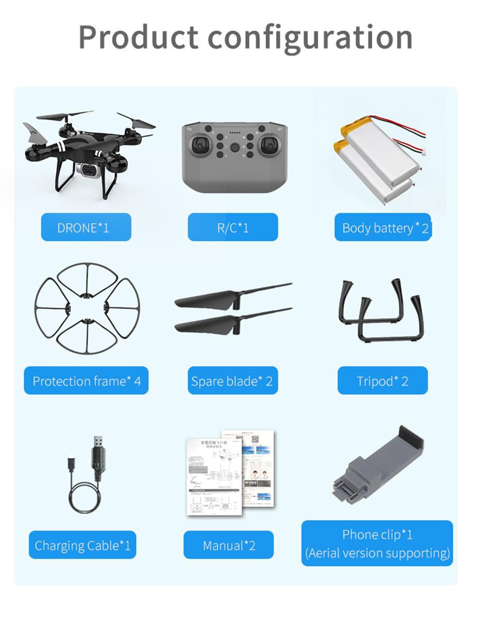 QAONIE KY101 Mini Drone with 720P HD Camera Remote Control Toys Gifts, 2 Batteries 30 Mins