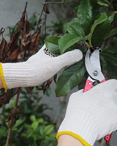 Meegoo Hand Working Gloves, 12 Pairs White Cotton Polyester Liners Gloves Safety Work Gloves for Men Women With Dots (Black, L)