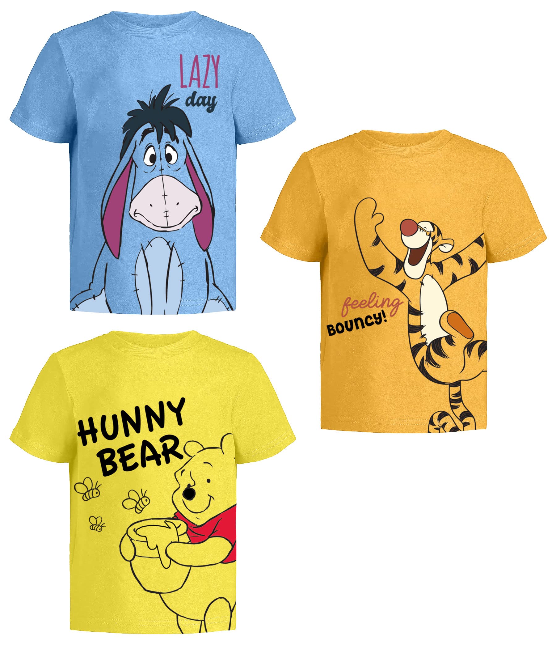 Winnie The Pooh, Tigger & Eeyore Graphic T-Shirts (3 Pack) Baby/Toddler to Kid 2T Lb/Or/Y SS