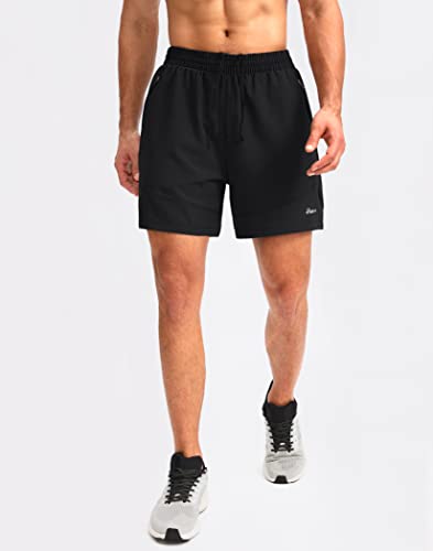 Pudolla Men's Running Shorts 5" Lightweight Gym Shorts for Men Workout Athletic Casual with Zipper Pockets(Black Large)