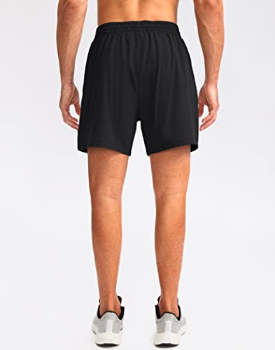 Pudolla Men's Running Shorts 5" Lightweight Gym Shorts for Men Workout Athletic Casual with Zipper Pockets(Black Large)