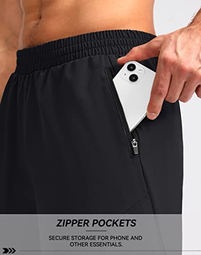 Pudolla Men's Running Shorts 5" Lightweight Gym Shorts for Men Workout Athletic Casual with Zipper Pockets(Black Large)