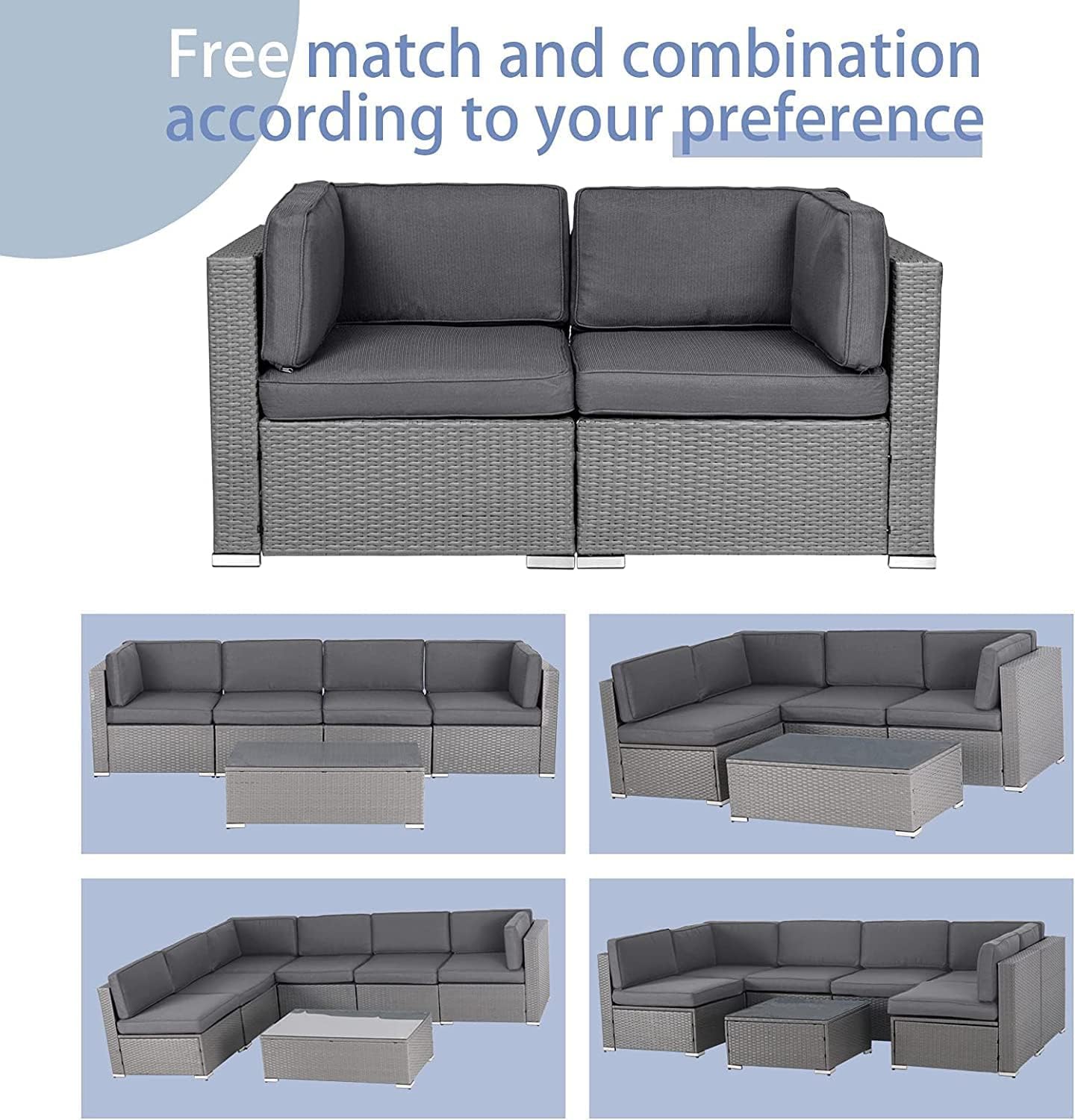 SUNCROWN 2-Piece Outdoor Patio Furniture Corner Sofa Set All-Weather Wicker Sectional Loveseats with Washable Cushions, Grey