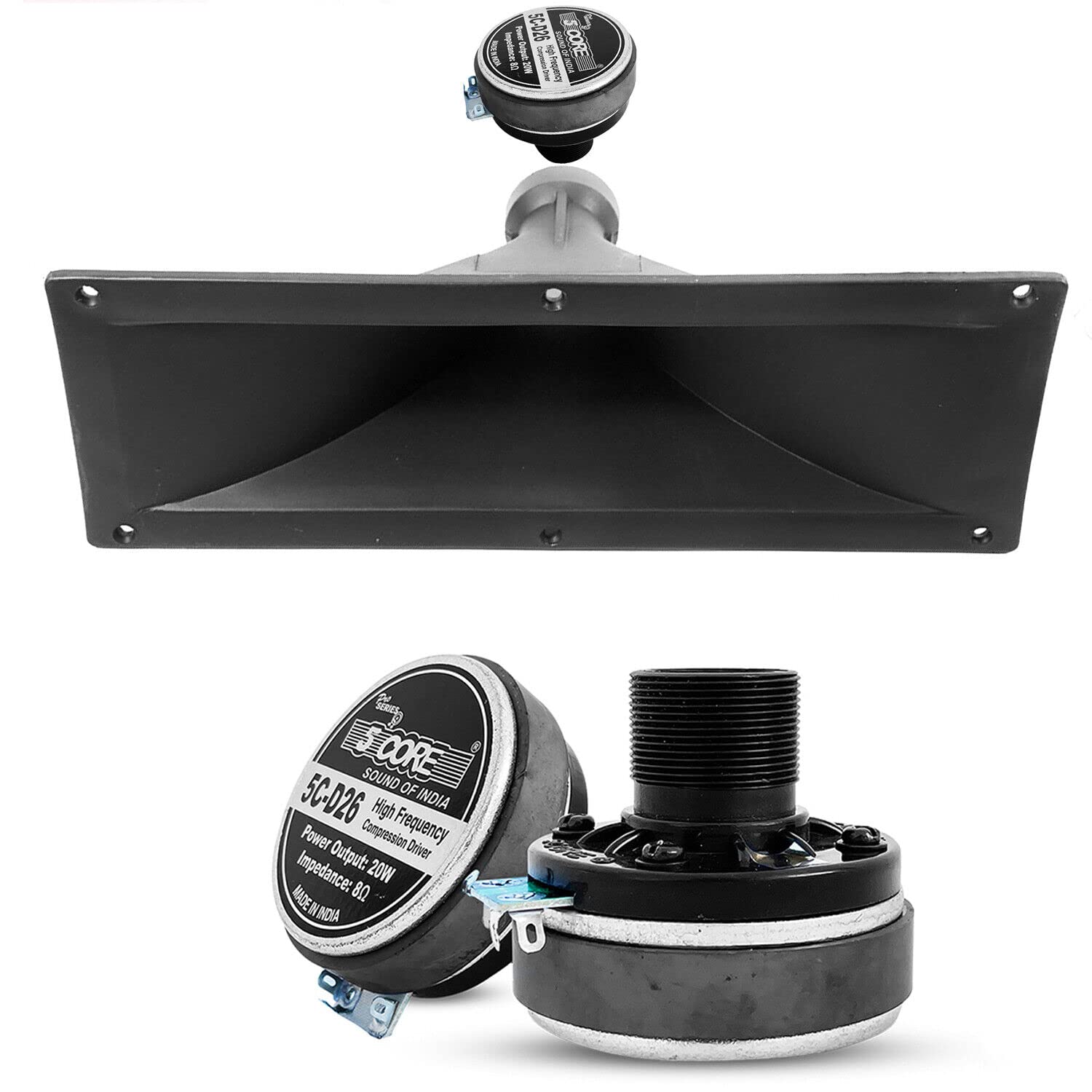 5Core 15x5 Inch Piezo Flush Mount Horn Tweeter with Compression Horn 8 Ohms, 260 Watt Car Pro Speakers HISE 15X5 1PC 5C-D26(Driver Unit)