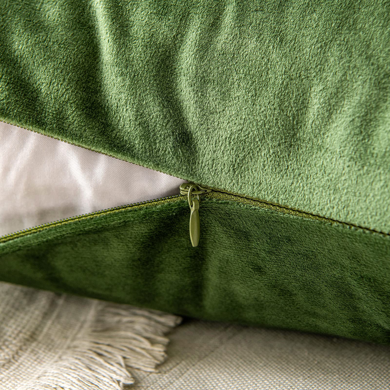 MIULEE Velvet Soft Solid Decorative Square Throw Pillow Covers Set Cushion Case for Spring Sofa Bedroom Couch 12 x 20 Inch Moss Green