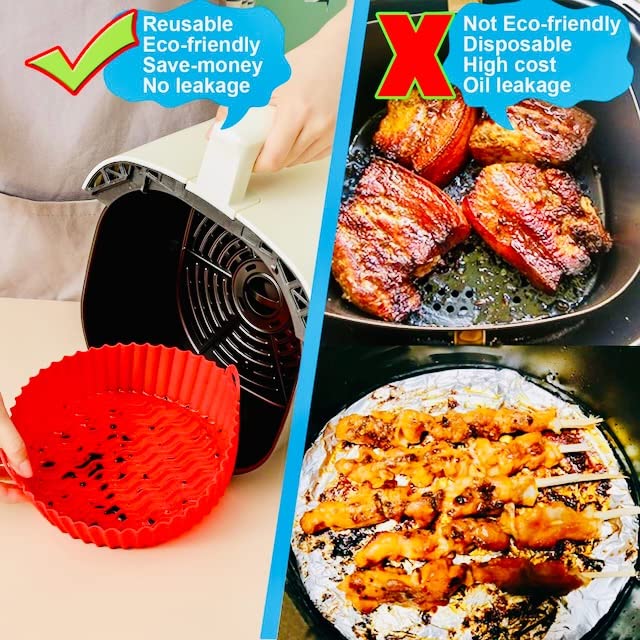 Air Fryer Silicone Basket Liner - Pack of 2 (7.5 & 8.5 inch)