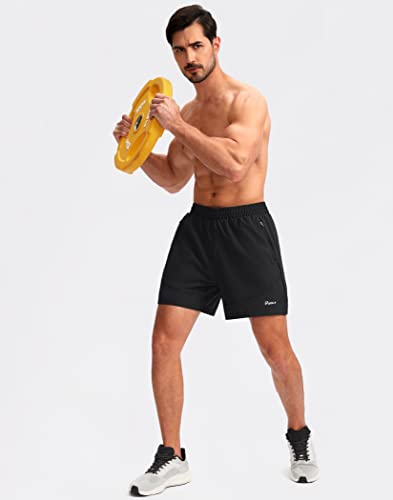 Pudolla Men's Running Shorts 5" Lightweight Gym Shorts for Men Workout Athletic Casual with Zipper Pockets(Black Large)