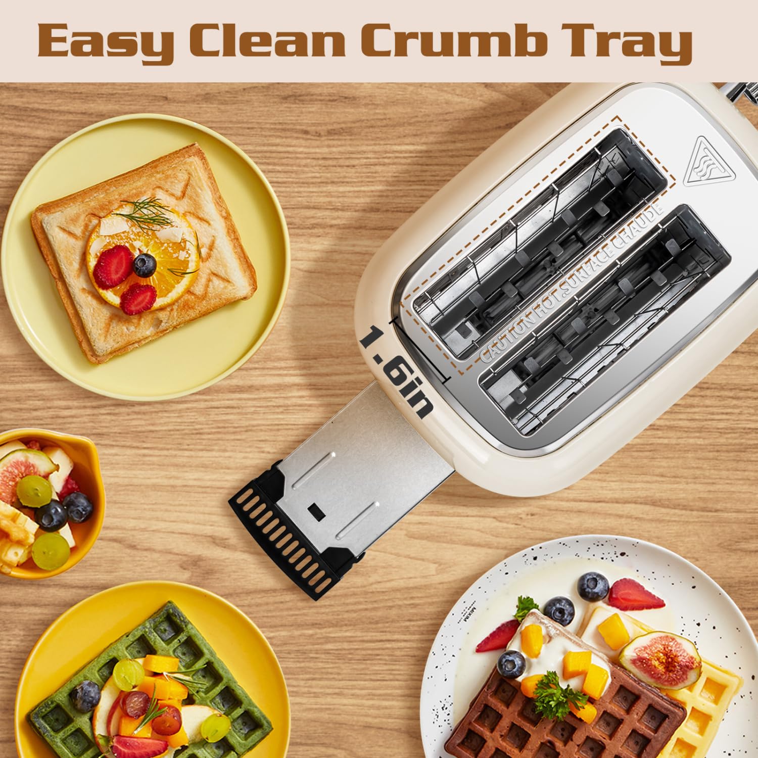 Aigostar Toaster 2 Slice, Retro Extra-Wide Slot Toaster for Toasting Bagel Breads Waffle & More with Cancel, Defrost Function and 6 Browning Setting, Removable Crumb Tray, Stainless Steel, Cream White