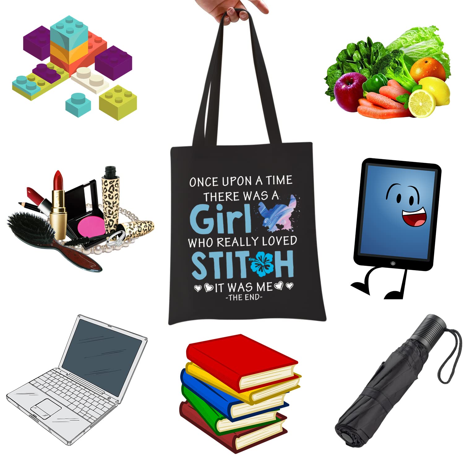 WCGXKO Cartoon Lover Gift There Was A Girl Who Really Loved Cute Themed Tote Bag (Really Tote Black)