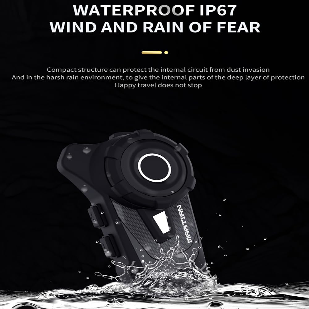 Martian Motocycle Helmet Bluetooth 5.1 Headset Wireless IP67 Waterproof Motoriding, Biking & Skiiing/BlueT-S2 /1000M Intercom/2 in 1 Microphone/2 Riders Intercom/