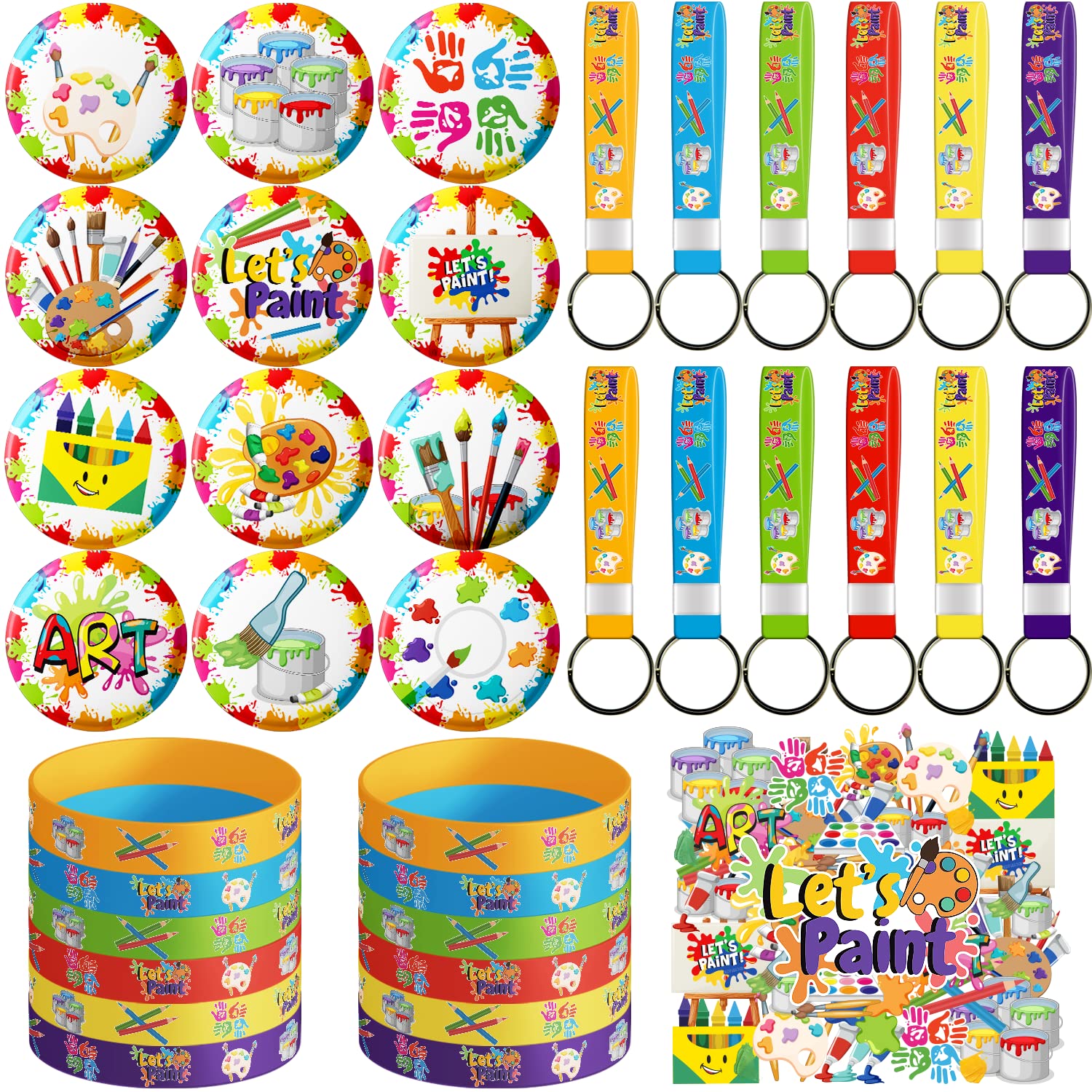 Heidaman Rugrats Party SuppliesïŒPaint Party FavorsïŒArt Themed Birthday Party SuppliesïŒSet Includes 12 Bracelets,12 Button Pins,12 Key Chain,40 Stickers