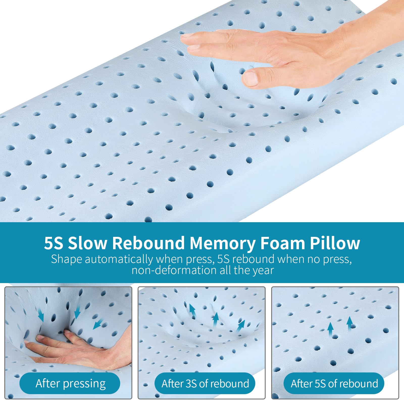 Memory Foam Pillows Neck Pillow Bed Pillow for Sleeping Ergonomic Cervical Contour Pillow for Side Back Stomach Sleeper for Neck and Shoulder Pain