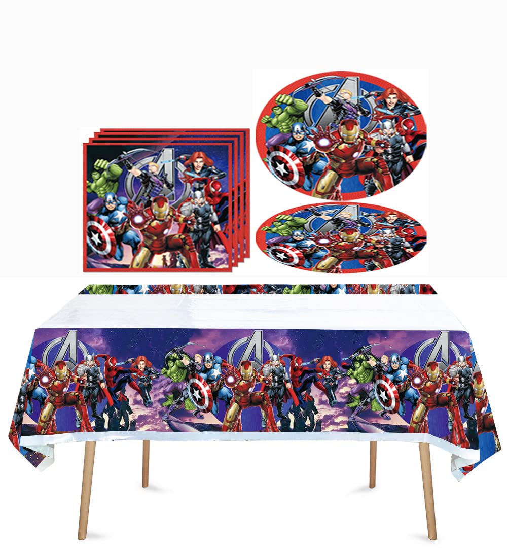 SUTRADHAR 41pcs Superhero Party Supplies,1Tablecover, 20Napkins,20Plates, Superhero Birthday Party Decorations,41Pcs/Set