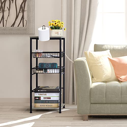 Small Bathroom Shelves, Floor Storage Cabinet with 2 Drawers, Narrow Towel Rack Organizer 4 Tiers, Modern Bathroom Storage Tower Cabinet with Tissue Bar, Standing Units Shelf for Laundry Living Room