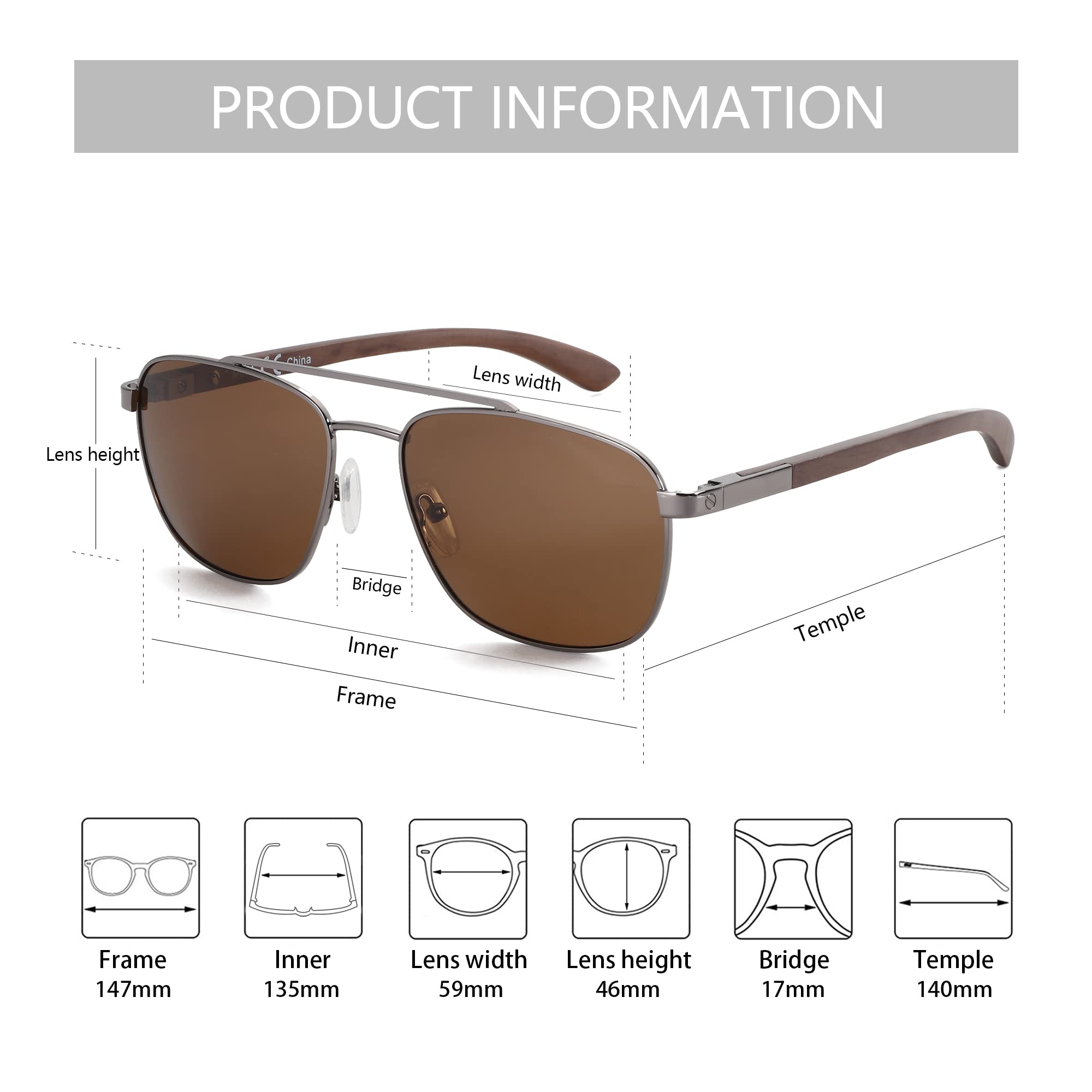 ZENOTTIC Aviator Wood Polarized Sunglasses for Men 100% UV Protection Fishing Driving Golf