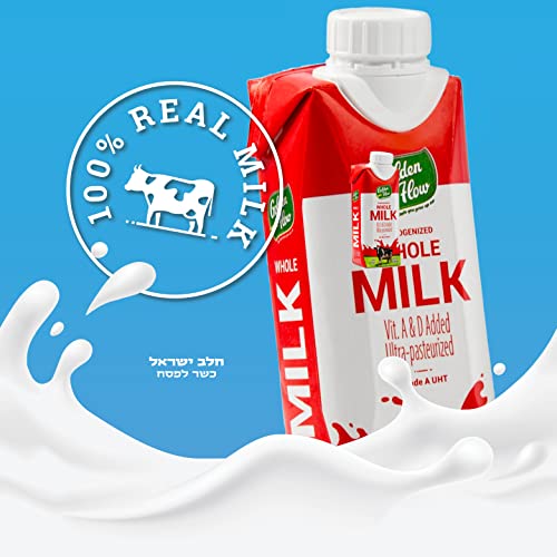 Golden Flow Shelf Stable Whole milk - UHT Boxed Milk - Fortified with Vitamins A & D –No Refrigeration Needed, Cholov Yisroel, Kosher for Passover -8 FL oz- (Pack of 12)