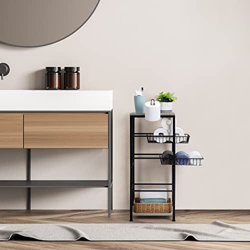 Small Bathroom Shelves, Floor Storage Cabinet with 2 Drawers, Narrow Towel Rack Organizer 4 Tiers, Modern Bathroom Storage Tower Cabinet with Tissue Bar, Standing Units Shelf for Laundry Living Room