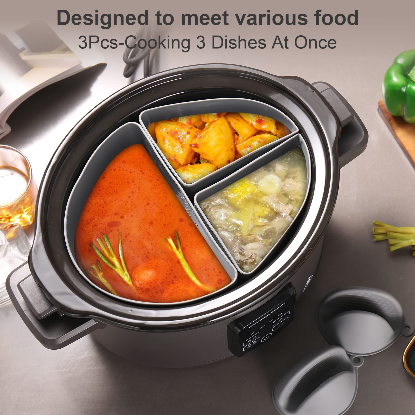 Syaws Crock Pots Liners 3Pack,Slow Cooker Divider Liner, Reusable & Leakproof Silicone Slow Cook Liner,BPA Free & Dishwasher Safe Slow Cooker Insert for 6 QT Crock-pots