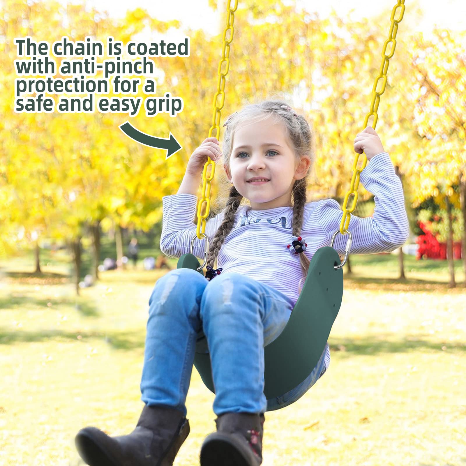 AGPTEK EVA Soft Plastic Swing Set, Seat with 66 Inch Heavy-Duty Rust-Resistant Chains, Suitable for Kids and Adults up to 250 lbs for Outdoors, Playground, Jungle & Gym