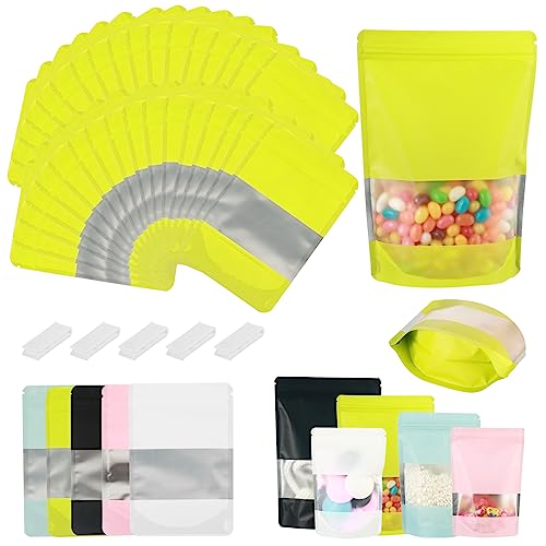 200 PCS-Stand Up Mylar Bags for Food Storage 5.5x7.9, Resealable Ziplock Bags with Visible Window Foil Pouch Bags Great for Packaging Small Craft, Lipgloss, Jewelry Packaging for Small Business