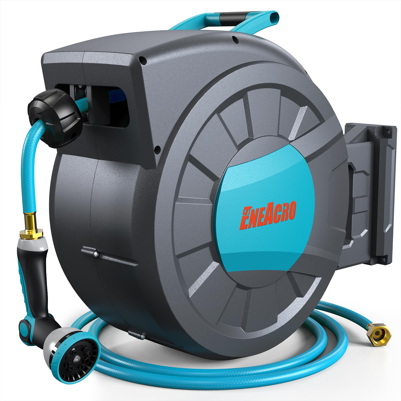 ENEACRO Retractable Garden Hose Reel with Wall Mount 1/2"×120ft with 10 Pattern Hose Nozzle, Brass Connector, Auto Rewind/Any Length Lock/ 180° Swivel Bracket, Ideal for Garden Watering