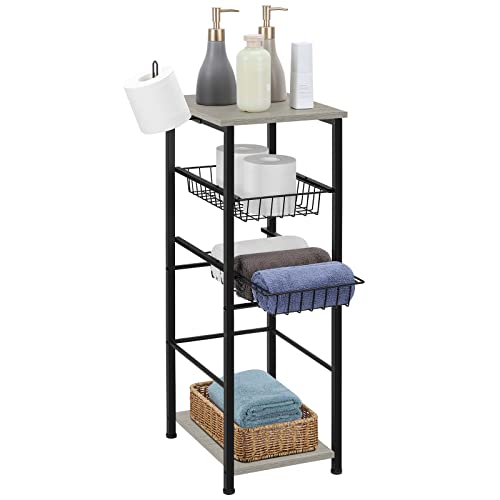 Small Bathroom Shelves, Floor Storage Cabinet with 2 Drawers, Narrow Towel Rack Organizer 4 Tiers, Modern Bathroom Storage Tower Cabinet with Tissue Bar, Standing Units Shelf for Laundry Living Room