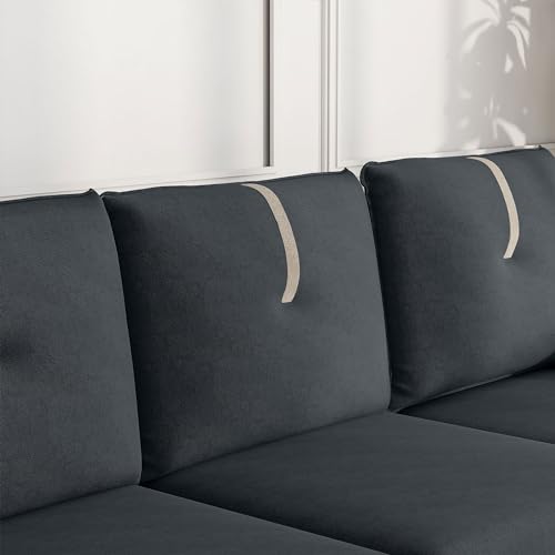 Pingliang Home 80" Sectional Sofas for Living Room, 3 Seat L Shaped Couch with Reversible Ottoman, Modern Linen Fabric Small Sectional Couch for Apartment Small Space, Dark Grey