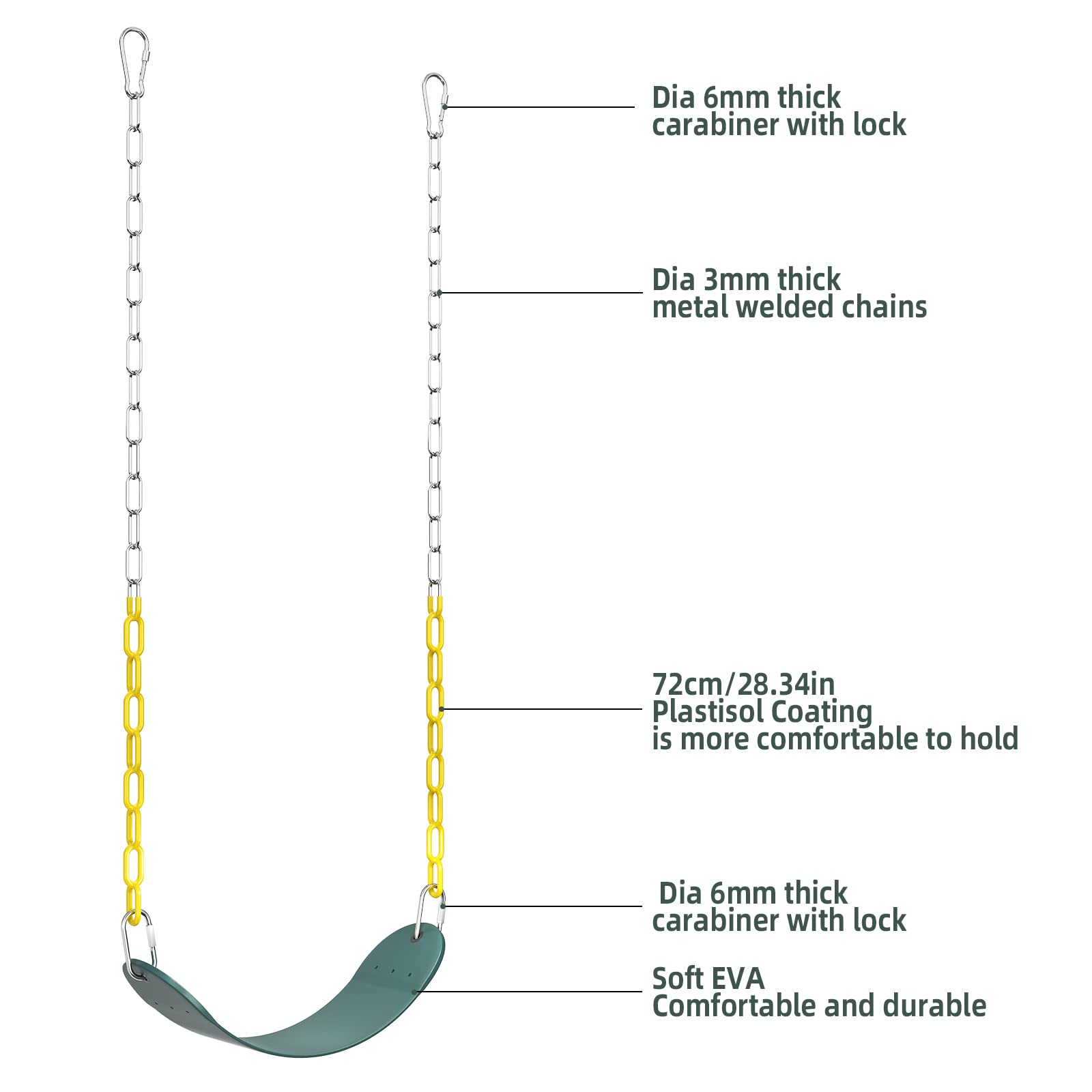 AGPTEK EVA Soft Plastic Swing Set, Seat with 66 Inch Heavy-Duty Rust-Resistant Chains, Suitable for Kids and Adults up to 250 lbs for Outdoors, Playground, Jungle & Gym