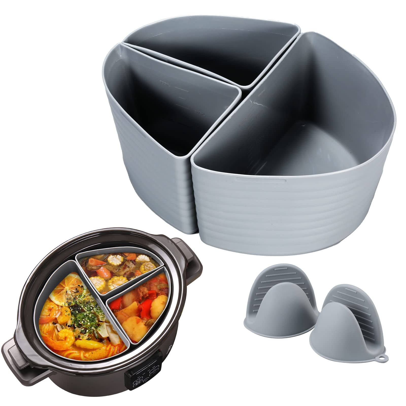 Syaws Crock Pots Liners 3Pack,Slow Cooker Divider Liner, Reusable & Leakproof Silicone Slow Cook Liner,BPA Free & Dishwasher Safe Slow Cooker Insert for 6 QT Crock-pots
