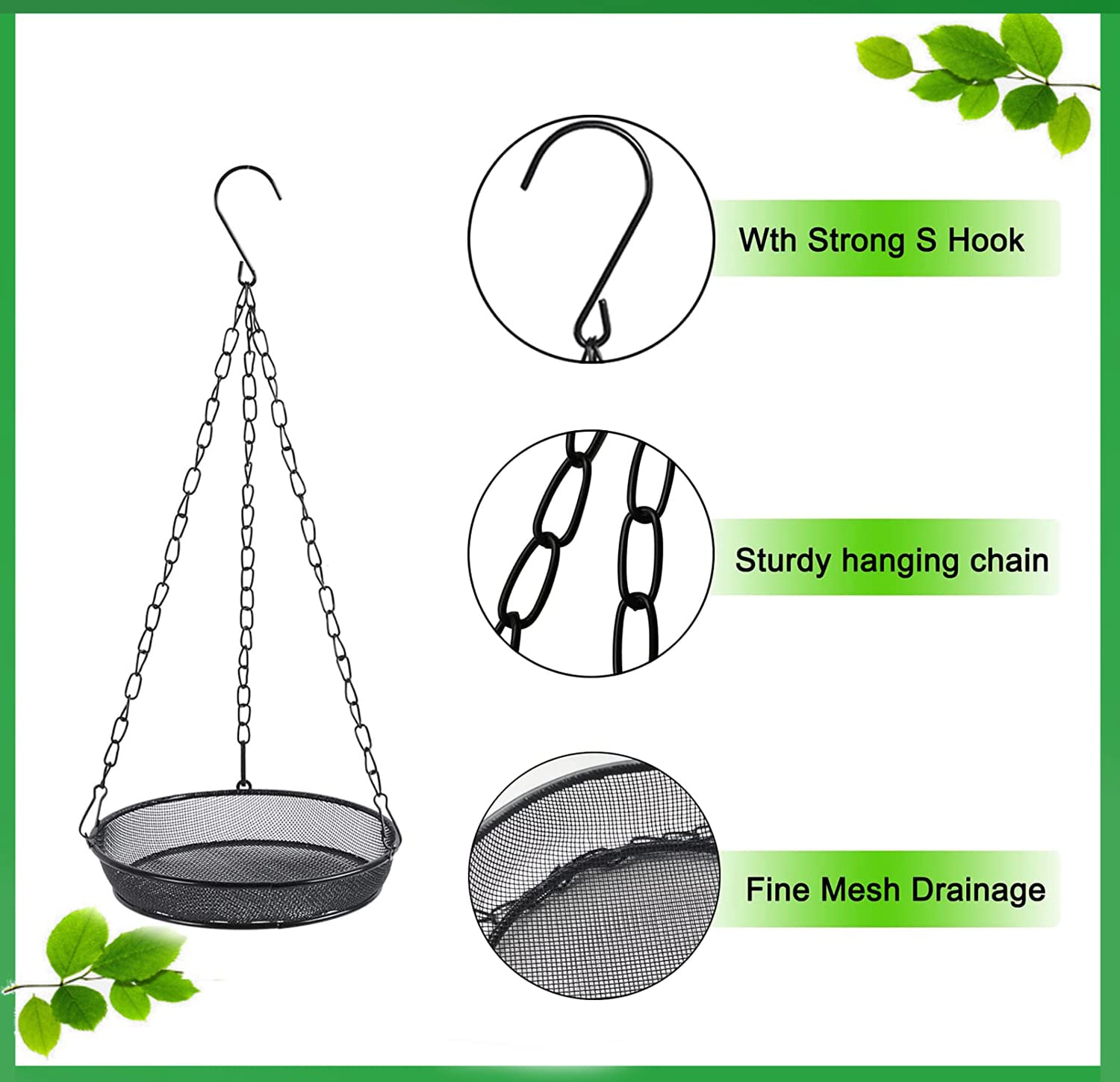 FLINTER Hanging Bird Feeder, Bird Feeder Hanging for Garden Yard Outside Hanging Bird Feeder Tray - Metal Mesh Platform Feeders for Birds Outside Outdoors Hanging for Attracting Birds - Genuine