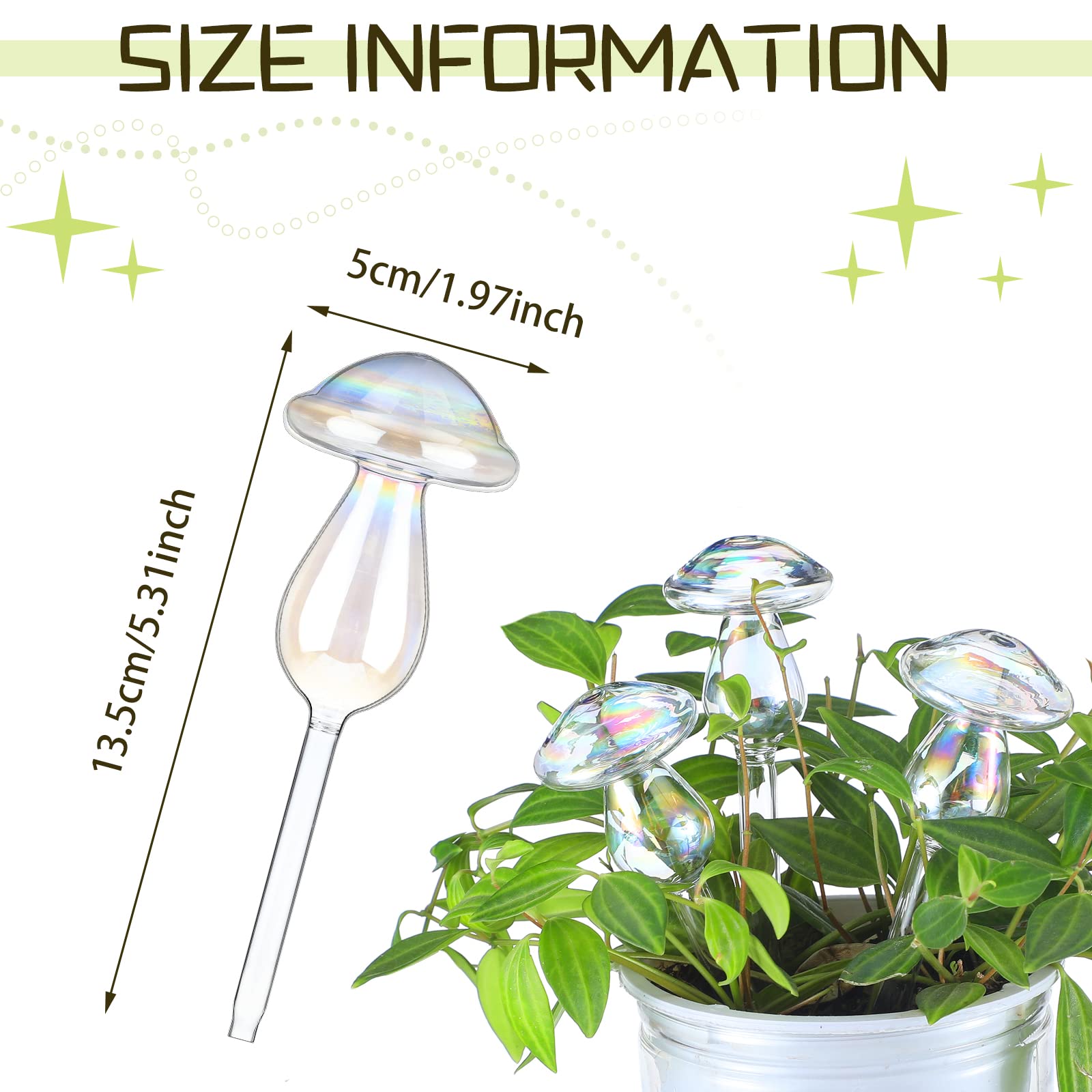 meekoo Plant Watering Globes 10 Pack Iridescent Rainbow Clear Glass Planter Insert Plant Watering Devices for Indoor Outdoor(Mushroom)
