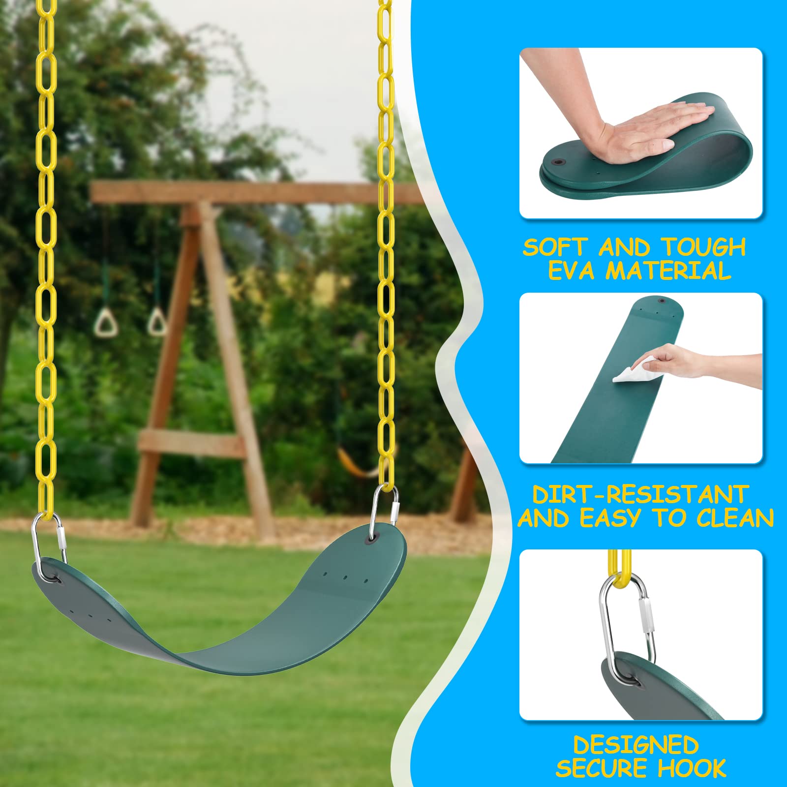 AGPTEK EVA Soft Plastic Swing Set, Seat with 66 Inch Heavy-Duty Rust-Resistant Chains, Suitable for Kids and Adults up to 250 lbs for Outdoors, Playground, Jungle & Gym