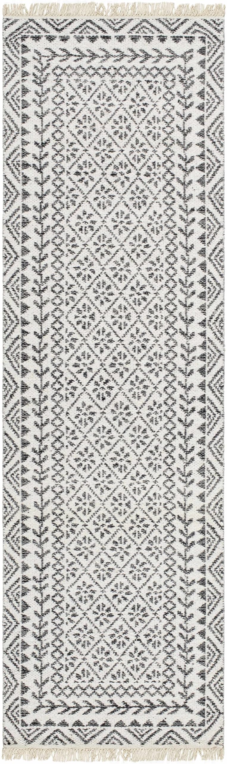Hauteloom Hulda Wool Living Room, Bedroom Area Rug - Bordered - Boho, Bohemian Carpet - Modern Farmhouse - Gray, Black, White - 8' x 10'