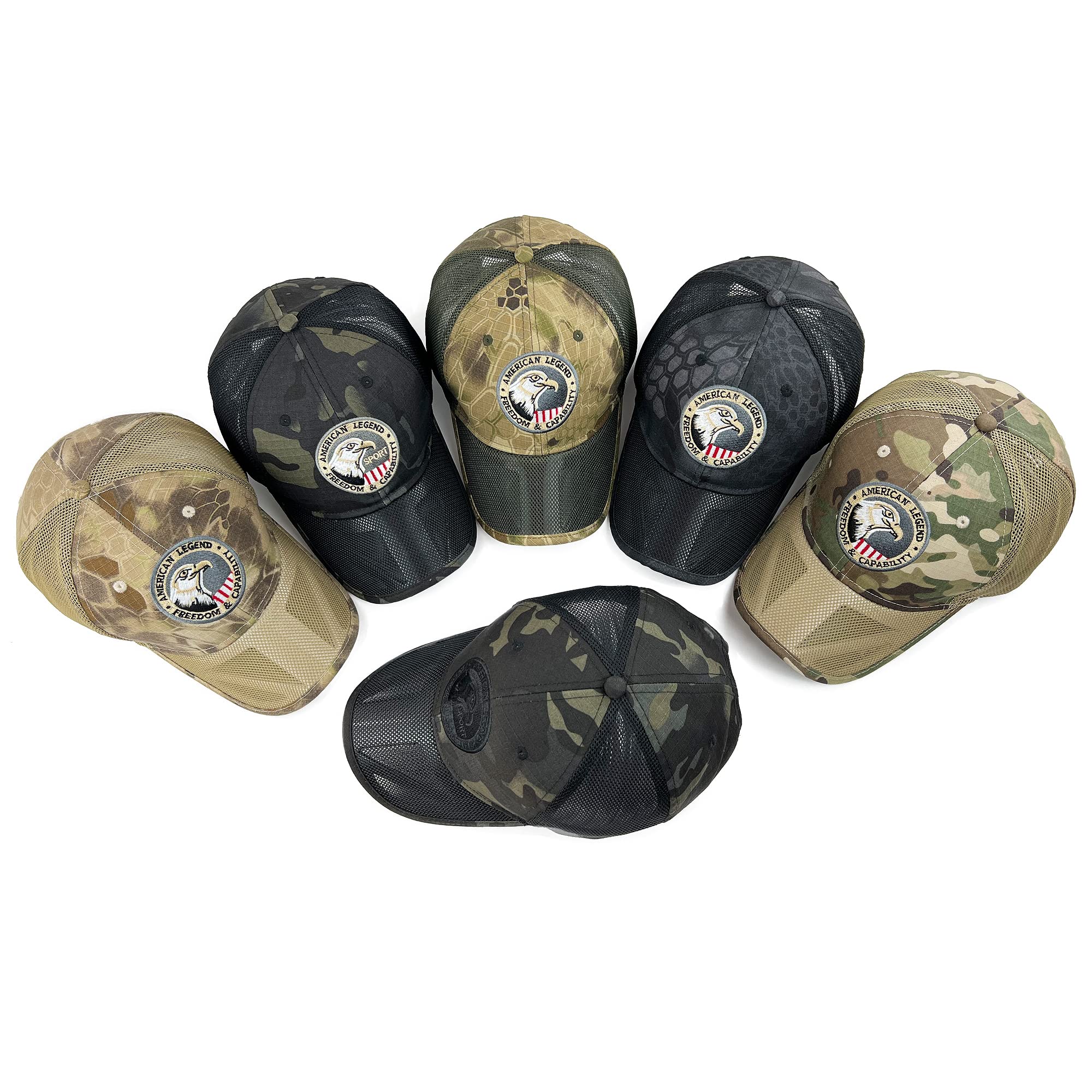 Loneshark Mesh Bill Mens Breathable Tactical Camo Baseball Caps Womens Military Army Patriotic Operator Camouflage Hats American-Eagle-Black-Camo