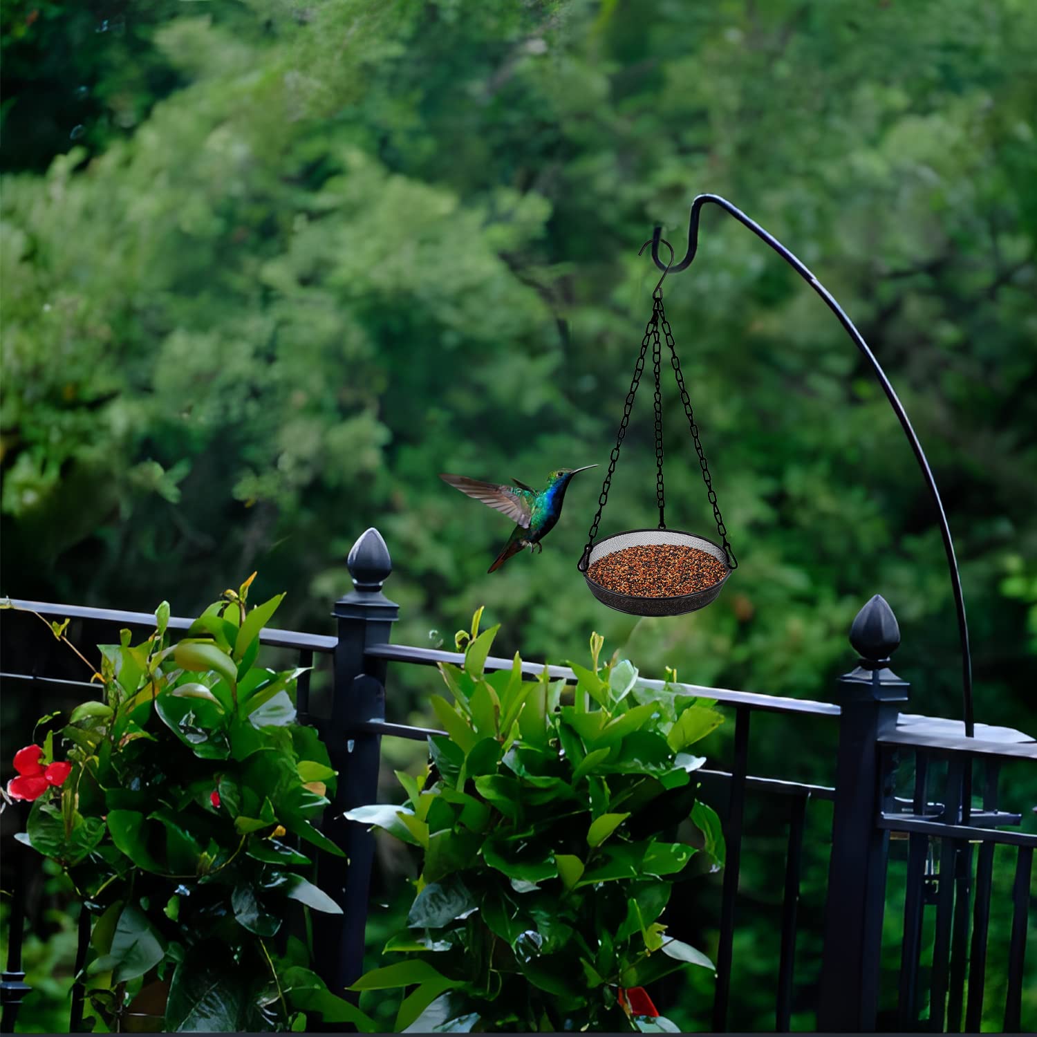 FLINTER Hanging Bird Feeder, Bird Feeder Hanging for Garden Yard Outside Hanging Bird Feeder Tray - Metal Mesh Platform Feeders for Birds Outside Outdoors Hanging for Attracting Birds - Genuine