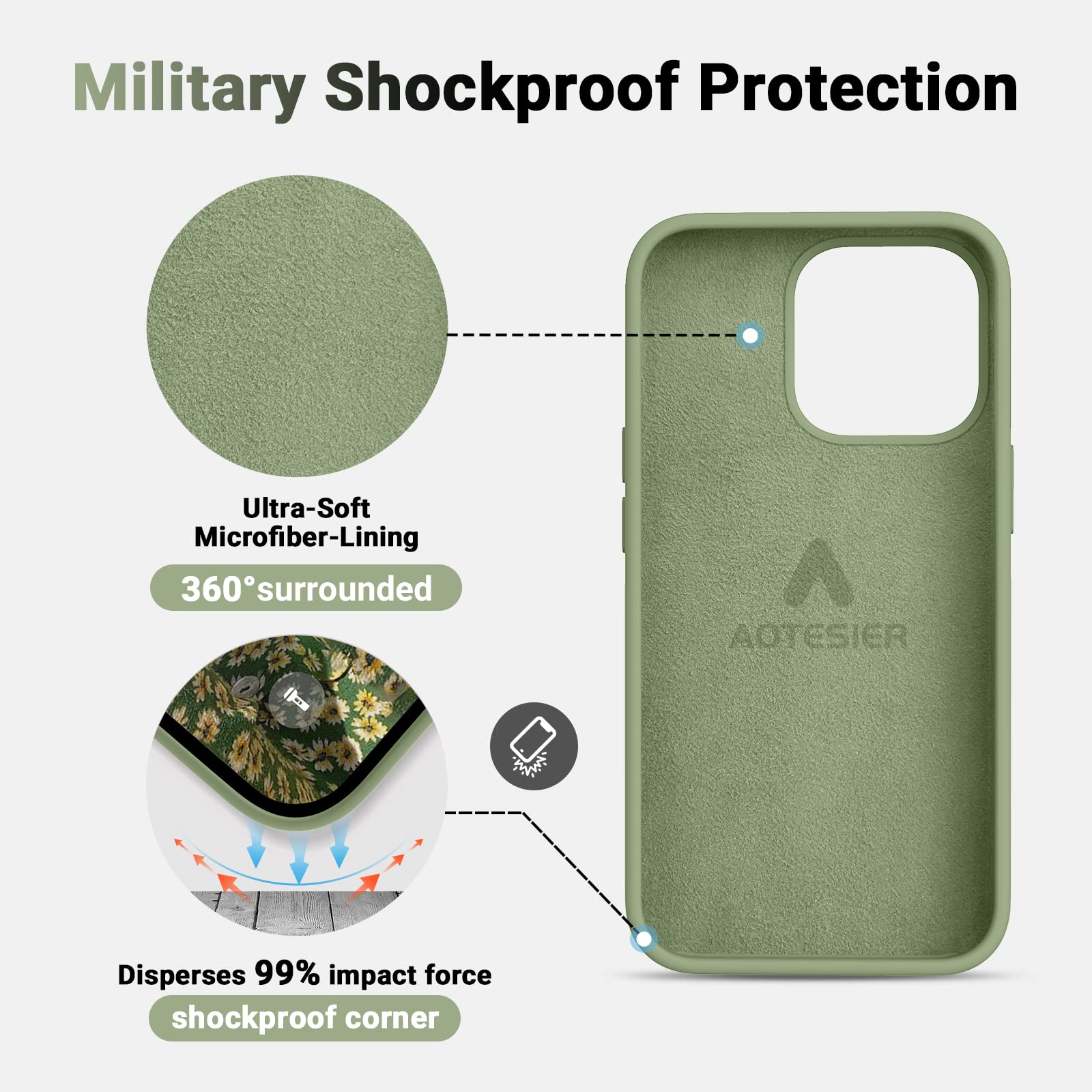 AOTESIER Magnetic for iPhone 13 Pro Max Phone Case, [Compatible with MagSafe][Military Shockproof Protection] Silicone Case with Soft Anti-Scratch Microfiber Lining, 6.7 inch, Tea Green