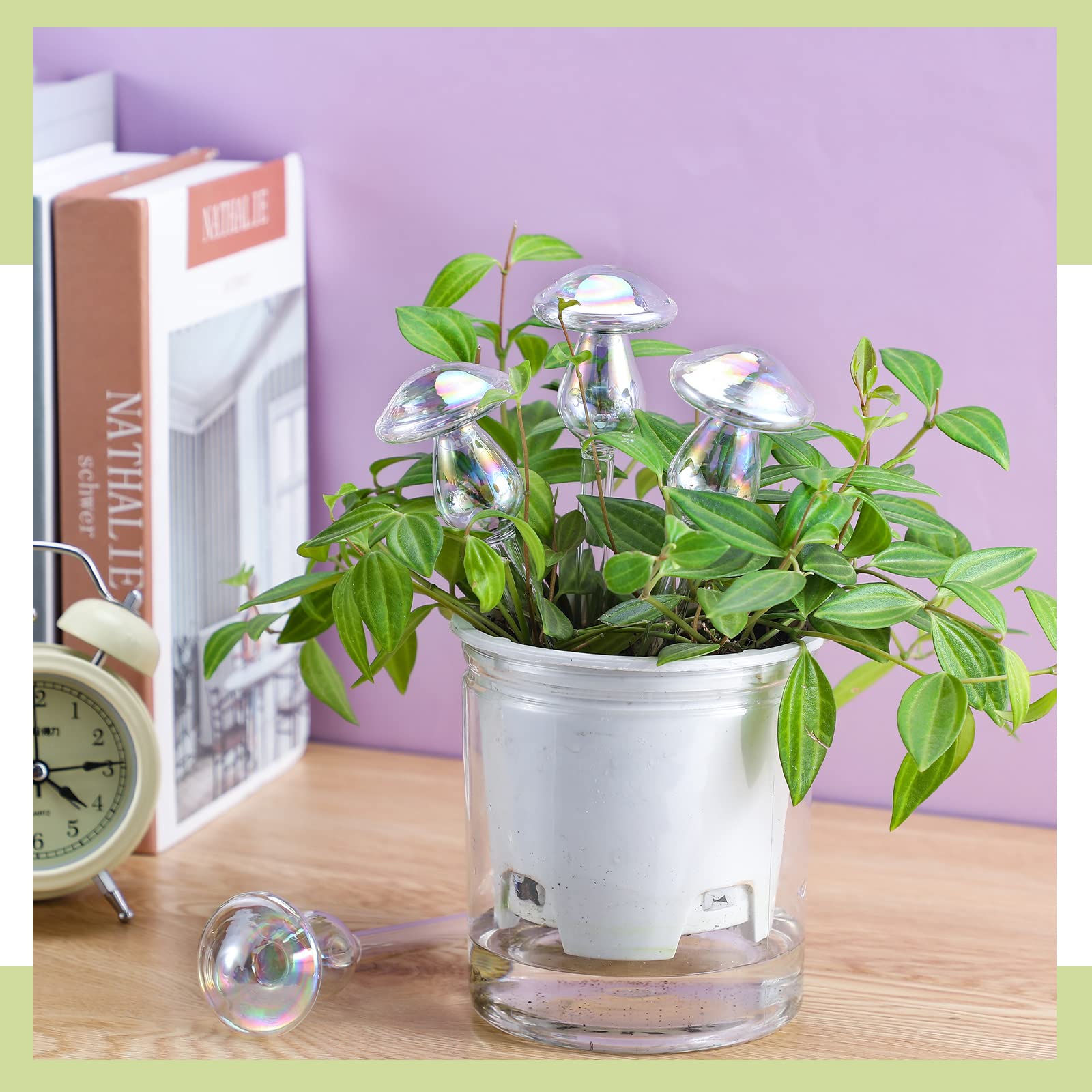 meekoo Plant Watering Globes 10 Pack Iridescent Rainbow Clear Glass Planter Insert Plant Watering Devices for Indoor Outdoor(Mushroom)