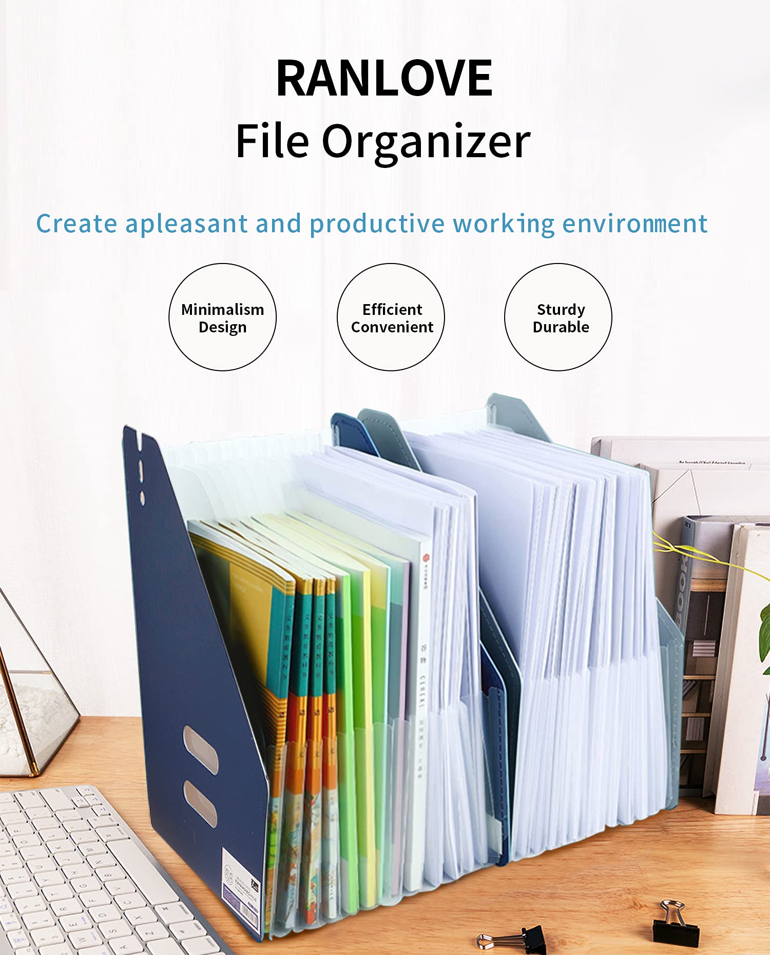 RANLOVE 13-Compartment Expanding File A4 Expandable File Document Folder Expanding Folder Sorting Folder Size Large Capacity Waterproof (Pink in Horizontal Style)