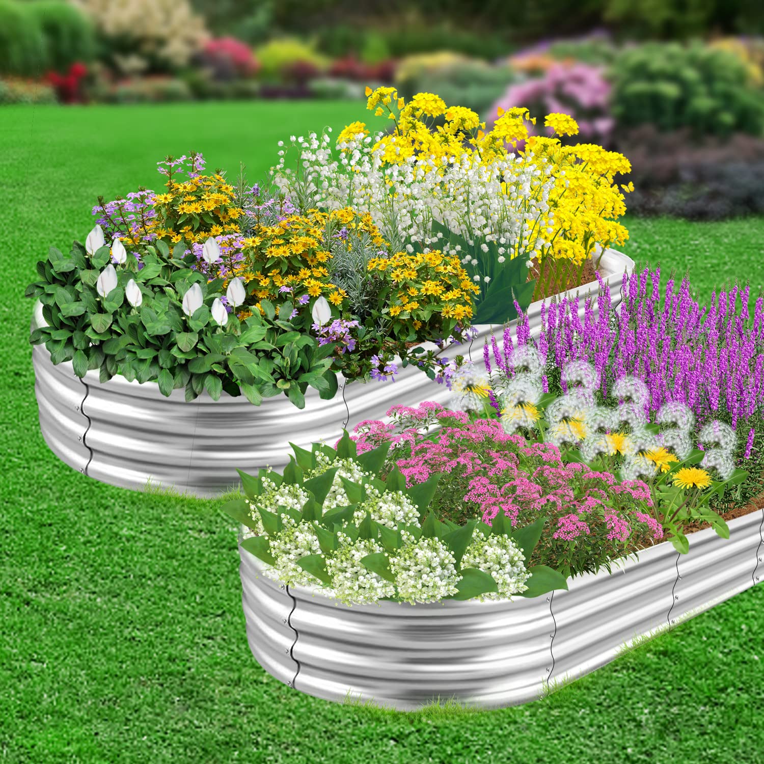 Kettalk 2Pcs Galvanized Raised Garden Bed,6×3×1ft Galvanized Planter Raised Garden Boxes Outdoor, Large Oval Metal Raised Garden Beds for Vegetables,Flowers and Fruits