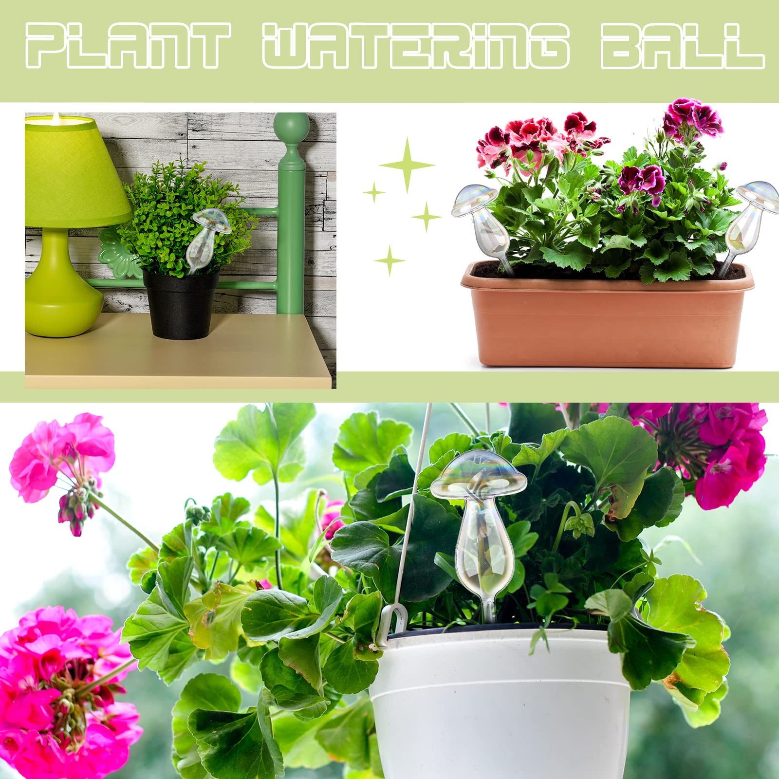 meekoo Plant Watering Globes 10 Pack Iridescent Rainbow Clear Glass Planter Insert Plant Watering Devices for Indoor Outdoor(Mushroom)