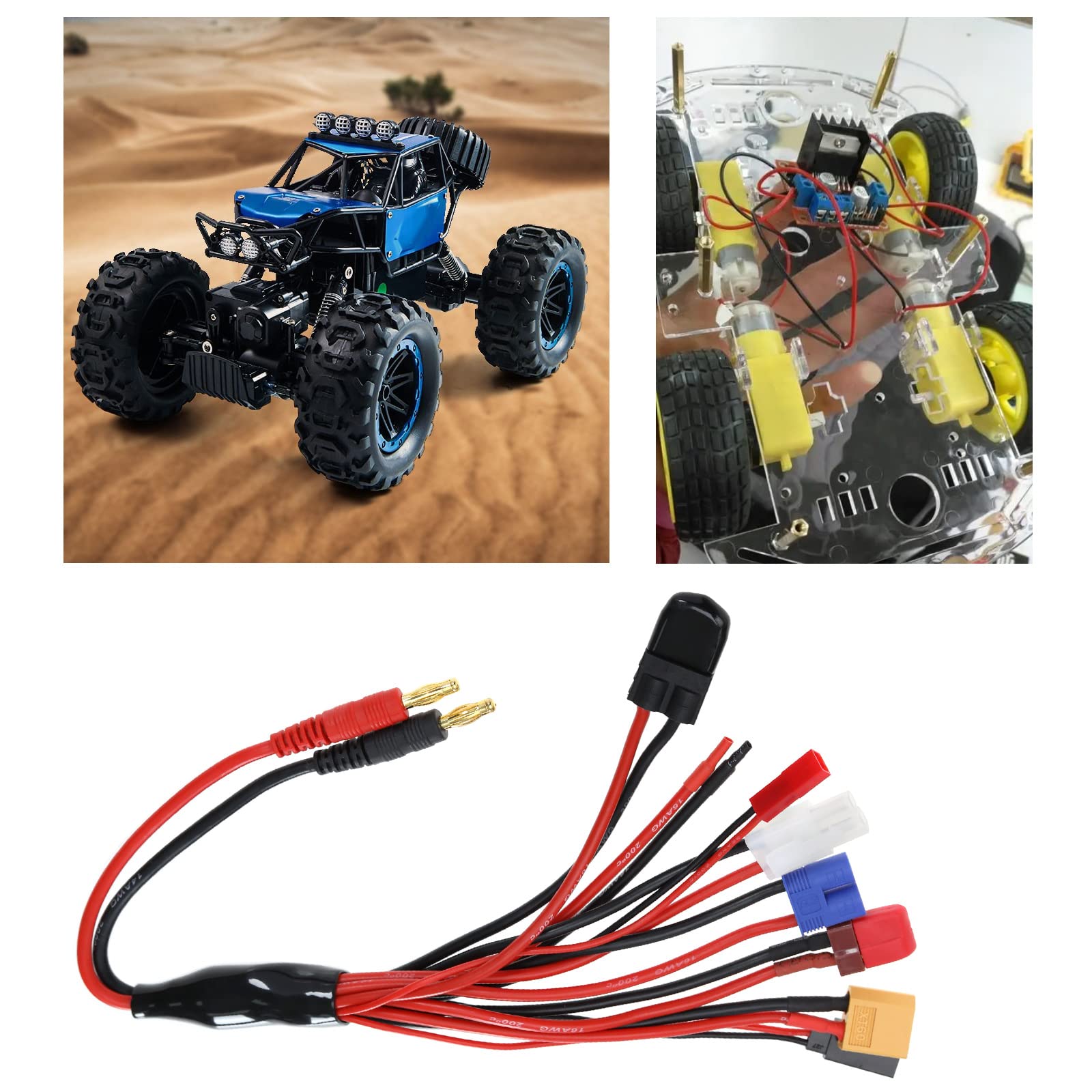 Micro Traders 8 in 1 Charger Adapter Connector Splitter Cable RC Battery Multi Charger to 4.0mm Banana Plug for TRX DIY Bare Wire JST T Plug XT60 EC3 FUTABA TA-Miya