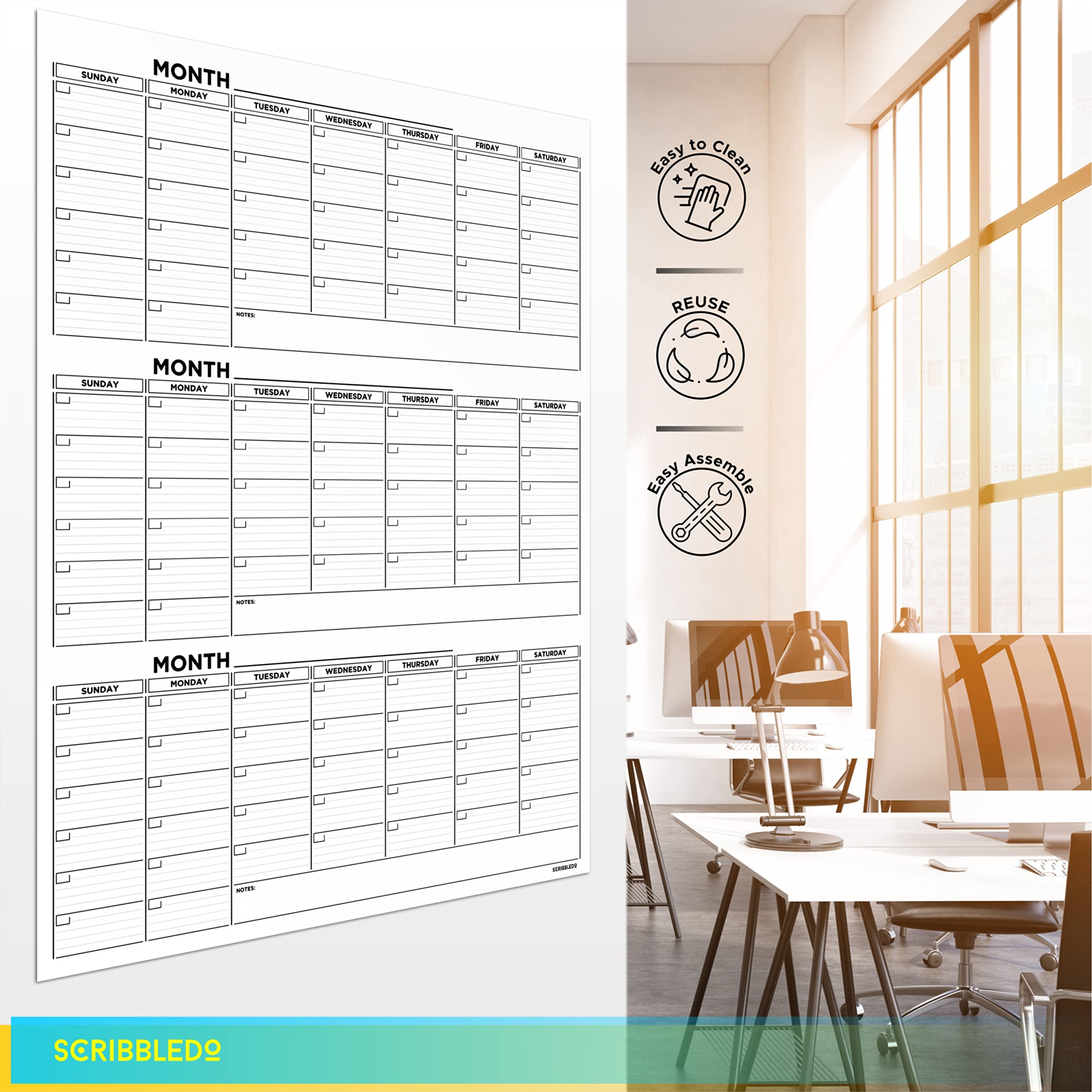 Large 36"x48" Quarterly White Board Calendar Dry Erase Calendar for Wall 3 Month Big Dry Erase Wall Calendar 2025 Monthly Dry Erase Board Planner Includes 6 Markers Eraser Push Pins & Mounting Tape