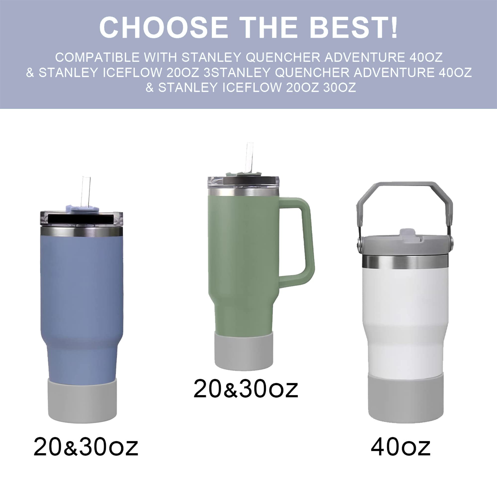 WILLFAN Protector Boot,Reduces Noise Protective Silicone Water Bottle Bottom Sleeve Compatible with Stanley Quencher Adventure 40oz & Stanley IceFlow 20oz 30oz(2 Packs) (Green)