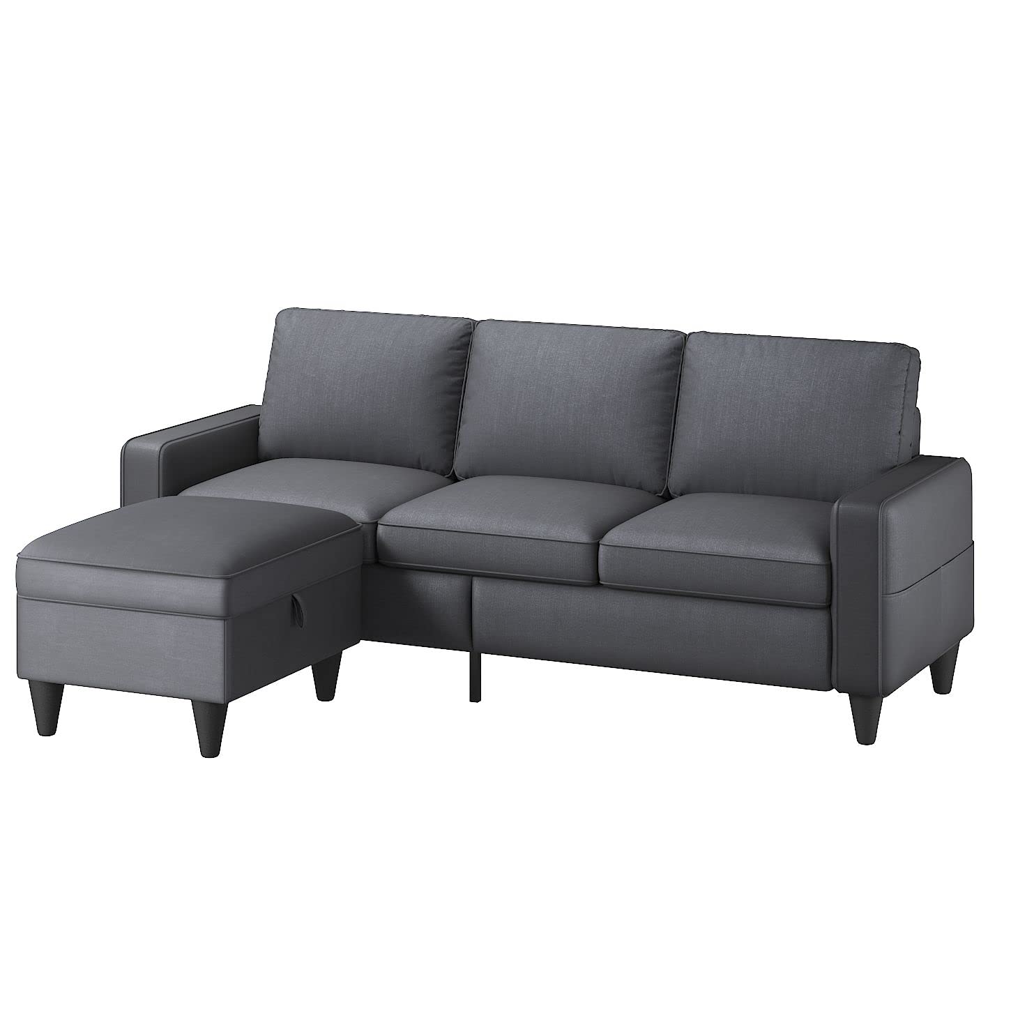 Lonkwa L-Shaped Couch Couches for Living Room, Convertible Sectional Sofa with Storage Ottoman, 3-Seat Grey Sectional Sofas for Living Room/Bedroom/Office/Small Space